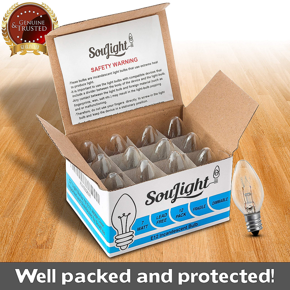 7 Watt Night Light Replacement Bulbs - 12 Pack Salt Lamps, Crystal Clear Glass,C7/7 Watt/120 V/45 Lumen,E12 Candelabra Base Incandescent Bulbs