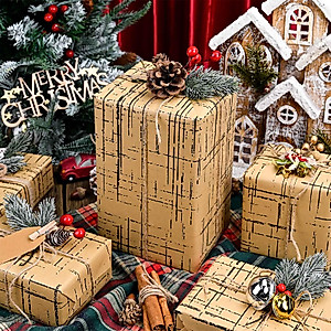 Merture Kraft Wrapping Paper Roll, Brown Gift Wrap with Dynamic Plaid Pattern - 17 In X 32.8 Ft Black Stripe Wrapping Paper for Christmas, Wedding, Father's Day, Mother's Day, Valentines Day - 1 Roll (46.5 sqft.)