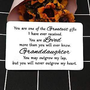 To My Granddaughter Gifts from Grandma Grandpa Gift Cards for Granddaughter Great Granddaughter Birthday Card, Laser Engraved Stainless Steel Wallet Card Love Note Insert Card Gift for Granddaughter