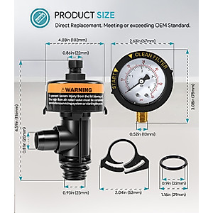 98209800 High Flow Manual Air Relief Valve w/Pressure Gauge Replacement for Pool and Spa Filter