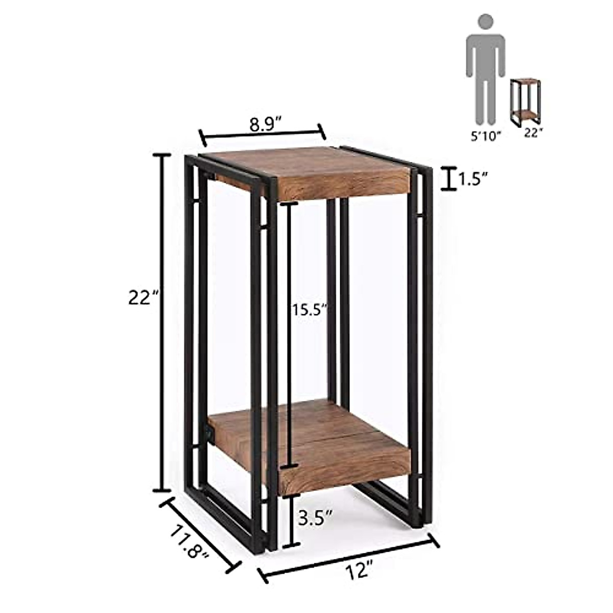fusehome 22 inch Plant Stand Table, 2 Tier Plant Shelves Indoor Flower Pots Stand Holder Modern Corner Plant Stand Rack Shelves Square Plant Tables for Office Living Room, Balcony