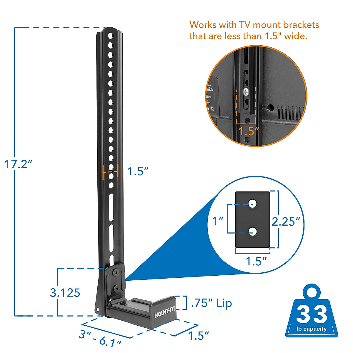 Mount-It! Soundbar Mount for TV and Wall Mounting | 2-in-1 Soundbar Bracket for Back of TV or Wall Mount Installation | Universal Base Fits All Soundbars