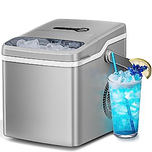 Antarctic Star Countertop Ice Maker, 26 lbs in 24Hrs, 9 Ice Cubes Ready in 6 Mins, Portable Ice Machine with Self-Cleaning, One -Click Button, 2 Sizes of Bullet Ice, for Home/Kitchen/Office/Dorm, Grey
