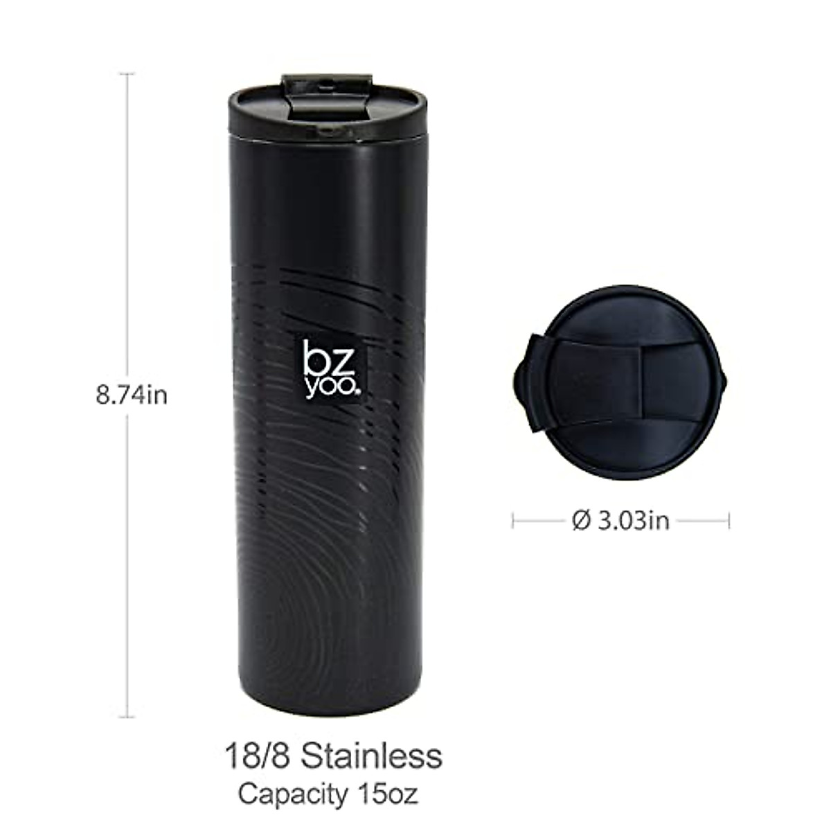bzyoo Brew 18/8 Stainless Vacuum Drinking BPA-Free 15oz Coffee Mug Water Thermal Bottle Bundle with Leak Proof Design for Hike Camping Holiday New Year Gifts Wellness (2 Bottle Bundle)