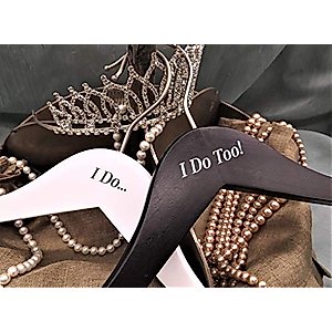 NAHANCO IDO20117 Bridal Hanger Set, White Wooden Hangers Imprinted with I Do and I Do Too, 17” (2 Piece Set)