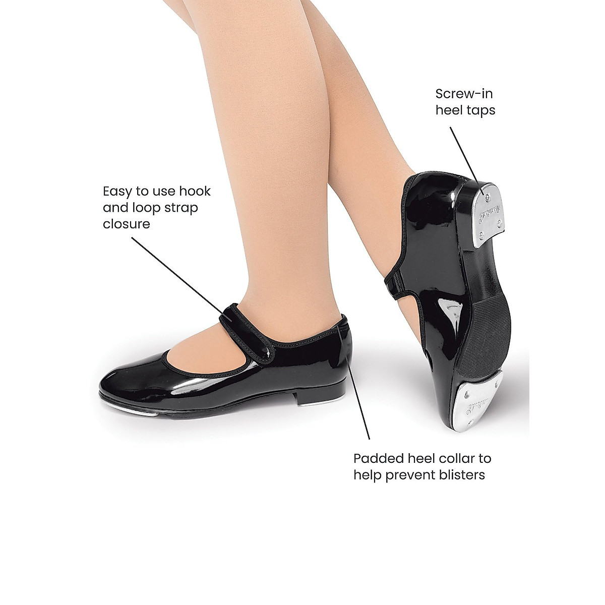 Theatricals Girls Velcro Strap Tap Shoes Black Patent 11.0M T9050C