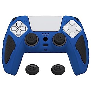 PlayVital Knight Edition Blue & Black Two Tone Anti-Slip Silicone Cover Skin for ps5 Controller, Soft Rubber Case for ps5 Wireless Controller with Thumb Grip Caps