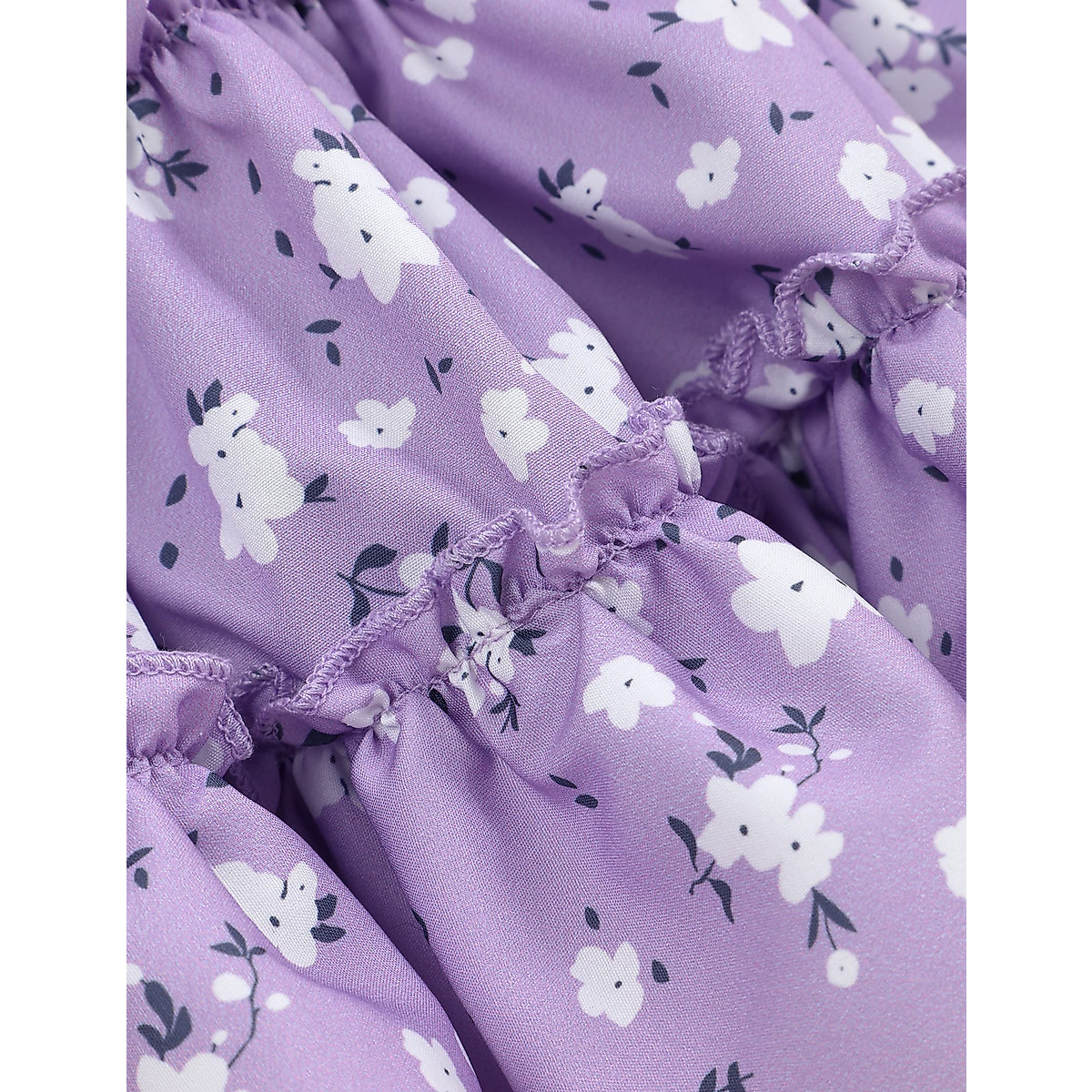 Purple Toddler Girl Dress Square Neck Puff Sleeve A-Line Toddler Floral Dresses Summer Dresses for Toddler Girls 5T 6T Dress
