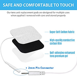 LotFancy TENS Unit Electrode Pads 2”x2”, 20 Pcs TENS Replacement Pads for Electrotherapy, Self-Adhesive TENS Pads for EMS Muscle Stimulation Machine, Reusable, Latex-Free