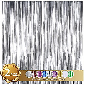 BEISHIDA 2 Pack Silver Foil Fringe Curtain, Silver Tinsel Metallic Curtains Photo Backdrop Streamer Curtain for Party Door Wall Curtain Wedding Birthday Bachelorette New Year Decor(3.28 ft x 6.56 ft)