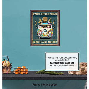 Flower Child Hippie Wall Art - Cute Positive Saying Wall Art - Retro Inspiration Gift for Woman - 60's Hippie Room Decor - Boho-chic hippie bus Poster - Every Little Thing Is Gonna Be Alright 8x10