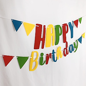 Happy Birthday Banner, Pennant Happy Birthday Sign, Reusable Felt Fabric Happy Birthday Garland, Red, Green and Yellow Birthday Banner for Kids Women Men Birthday Party Decorations
