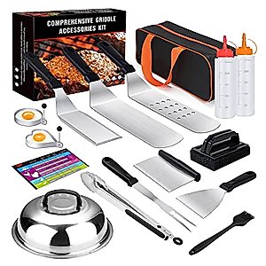 Griddle Accessories kit for Blackstone Flat top Grill and Camp Chef,16 Pieces Stainless Steel BBQ Barbecue Tools Set for Outdoor Backyard Grill Tools Gift for Men Women.