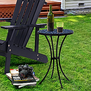 Hotity Outdoor Mosaic Side Table, 14 Inch Round Concrete Tile Top, Patio End Table for Bistro Coffee Table