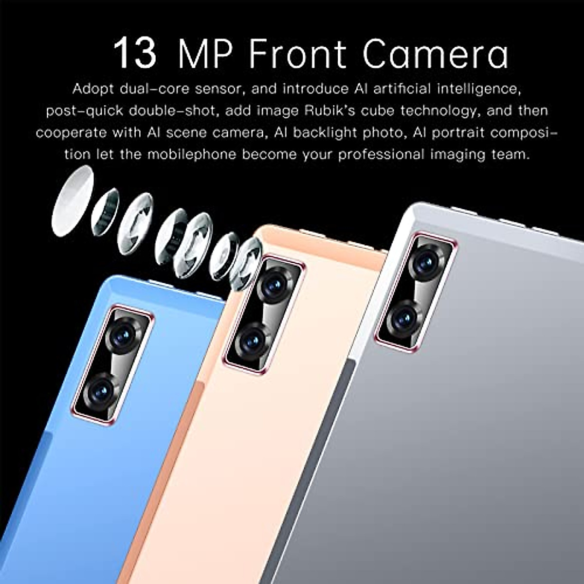 RTLR HD Tablet, 100‑240V 6GB RAM 256GB ROM 13Mp Camera Office Tablet for Work (Blue)