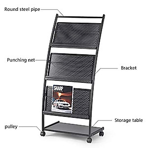 Magazine & Newspaper Baskets Newspaper Rack Magazine Rack Information Rack Magazine Rack Storage Book Rack Metal Iron Floor Universal Wheel Mobile Propaganda Display Stand Shelf Baskets