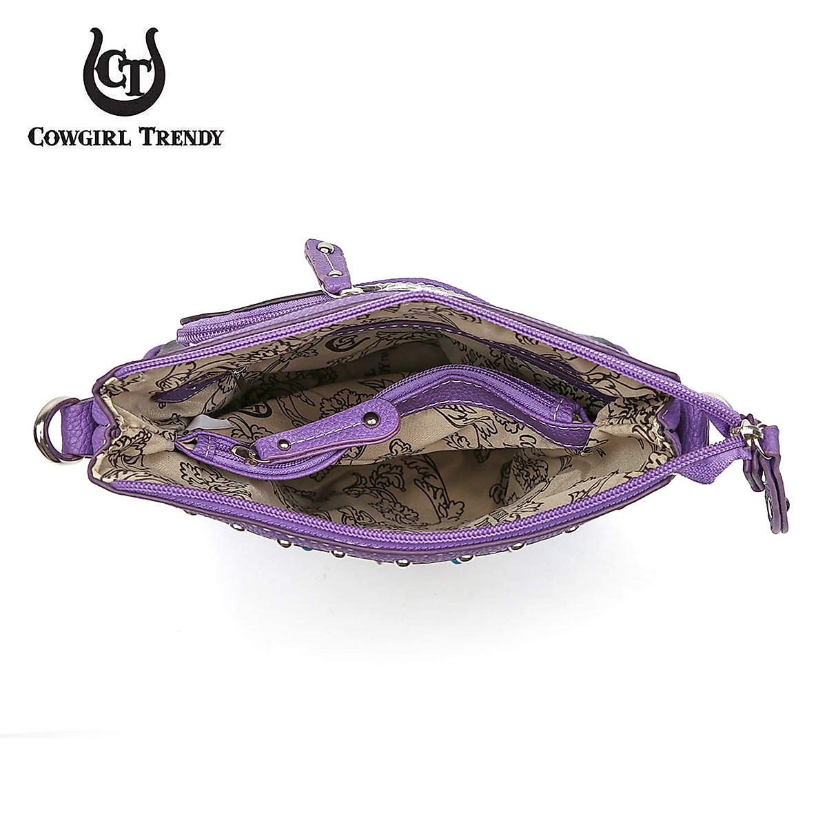 Sugar Skull Day of the Dead Cross Bone Rock Metallic Purse Skeleton Leather Purse Women Crossbody Handbag Shoulder Bag (Purple)