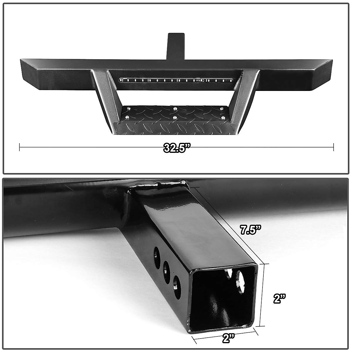 DNA Motoring HITST-2-333-BK-T1 2" Receiver Trailer Towing Hitch Step Bar w/LED Brake Light,Black