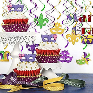 SUNKIM 24Pcs Mardi Gras Decoration Carnival Party Supplies Hanging Swirl Party Decoration Kit with Masquerade Masks Crown Pattern for Mardi Gras Theme Party Carnival New Orleans Photo Prop Supplies VeteransDay