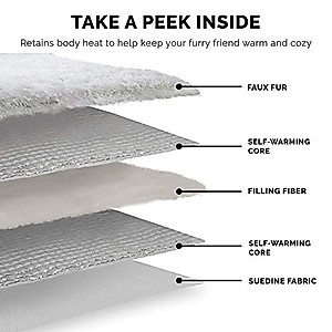 Furhaven Self-Warming Cat Bed for Indoor Cats, 4-Beds-in-1 & Washable - Plush Long Faux Fur Convertible Cuddler - Gray, Small