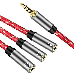 3.5mm Splitter Microphone and Audio Cable 1FT, sikaite 3.5mm Headphone Splitter 1 to 3-Way 3.5mm (1 / 8 inch) trrs Male to 3-Hole Female Cable, 3.5mm trrs 1 to 3-Way Splitter Cable