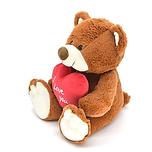 I Love You! 10'' Teddy Bear with Red Heart, Soft Plush Bear Doll Stuffed Animal Toys Valentines Day Decor Gifts for Her/Girlfriend Lover Mom Kids (Brown)