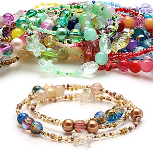 760pcs Mixed Glass Beads for Jewelry Making, 8MM Brown Assorted Round Beads, Bracelet Making Kit Including Ocean Starfish Crystal Beads and Seed Beads