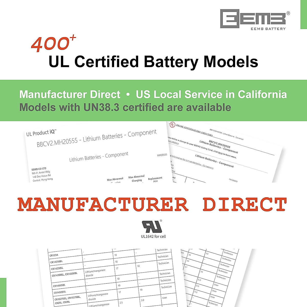 EEMB 5PCS CR1632 Battery 3V Lithium Batteries Li-MnO₂ Button Battery 1632 Battery ECR1632,DL1632 Replacement Battery