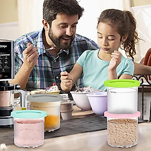Fitchi Containers Replacement for Ninja Creami Pints and Lids - 2 Pack, 16oz Cups Compatible with NC300 & NC301 & NC299AMZ Series Ice Cream Maker, Leakproof, and Dishwasher Safe, Pink/Grey