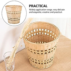 Cabilock Seagrass Waste Basket Bamboo Waste Basket Office Paper Wastebasket Rattan Woven Storage Baskets Decorative Round Rustic Farmhouse Trash Can for Bedroom Desktop Coffee Office Decor