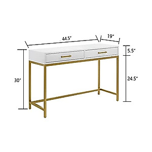 24KF Modern Century Home Office Desk with Lacquer Finish Golden Metal Base,Console Table with 2 Drawers - 80612-White