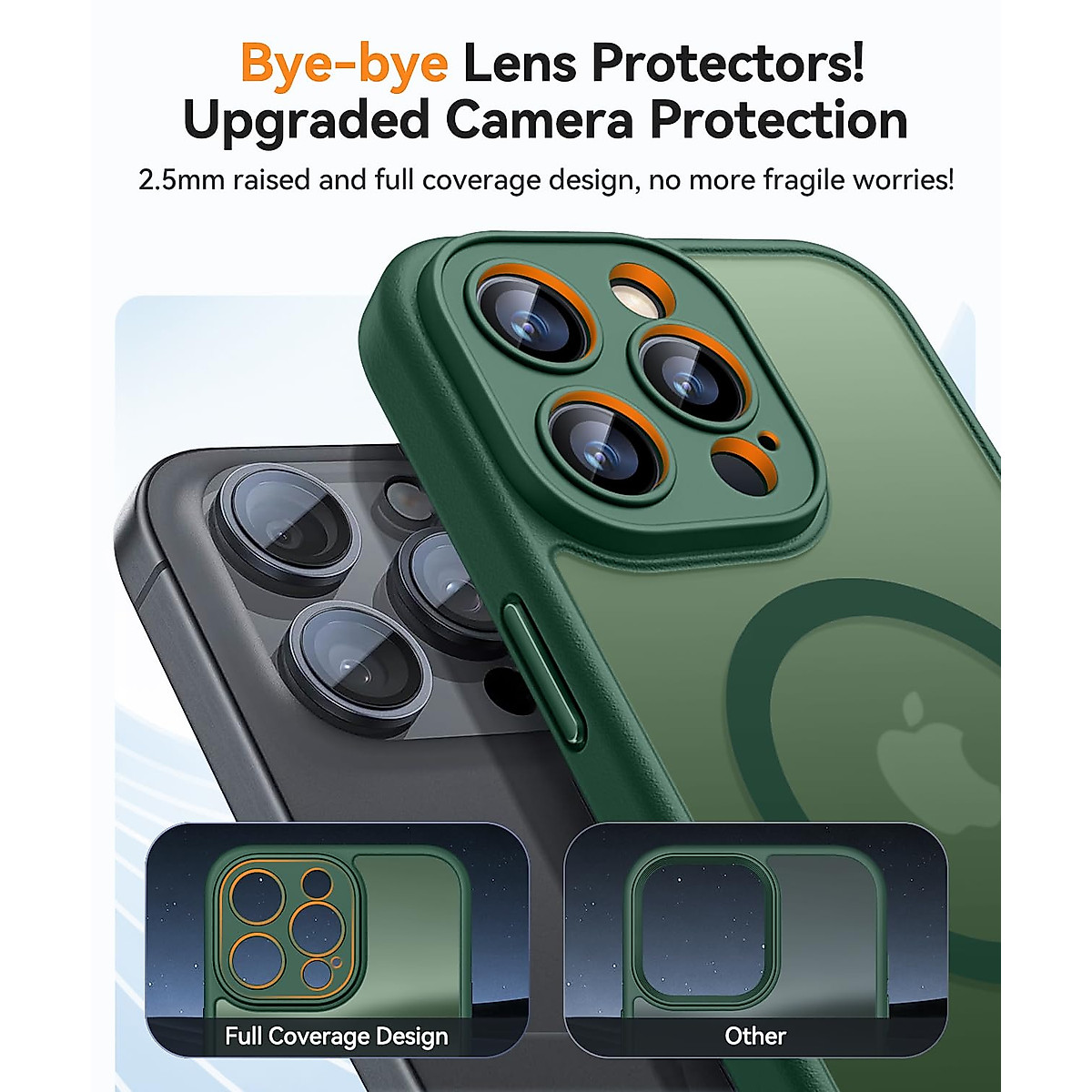 CANSHN Magnetic Compatible with iPhone 16 Pro Case, Upgraded [Full Camera Protection] [Compatible with Magsafe] [Translucent Matte] Shockproof Protective Phone Case Cover 6.3 Inch - Deep Green