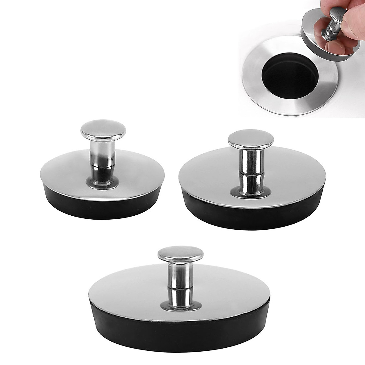 Gllehkt Universal Bath Plug Caps Stainless Steel Drain Plug Easy to Use Handle Bath Tub Drain Stopper for Kitchen Bathroom, 45mm