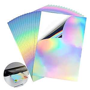 22 Sheets Holographic Sticker Paper, A4 Size 8 x 12in Dries Quickly Printable Holographic Stick Adhesive Paper for Inkjet Printers, Photocopiers, Printers
