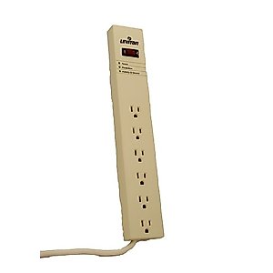 Leviton 5300-S15 120 Volt, 15 Amp, Surge Protected, 6-Outlet Strip with Switch, Data Sensitive, 15 Feet Cord Length, Beige