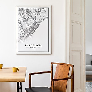 Dear Mapper Barcelona Spain View Abstract Road Modern Map Art Minimalist Painting Black and White Canvas Line Art Print Poster Art Print Poster Home Decor (Set of 3 Unframed) (16x24inch)