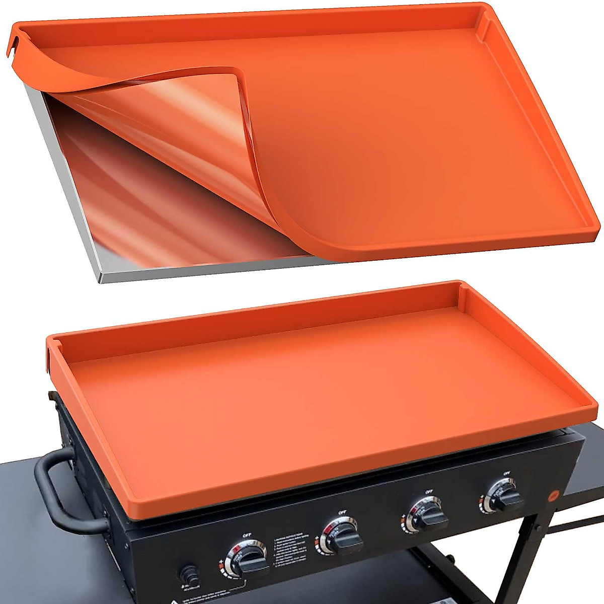 BANGIE Griddle Cover Mat for Blackstone 36 Inch Griddle Accessories - Full Wrap-Around Protection Silicone Mat for Griddle - Food Grade Silicone Grill Mat - ORANGE