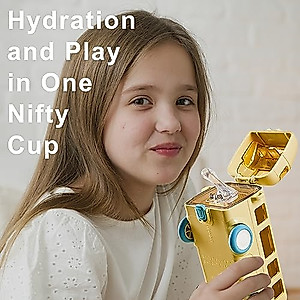 jesinor School Bus Water Bottle for Kids, Sippy Cup with Wheels, 16oz/500ml Truck Water Bottle(Yellow)