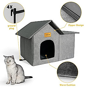 mivo Weatherproof Cat Houses for Outdoor/Indoor Cats, Collapsible Warm Feral Cat Shelter with Removable Soft Mat, Easy to Assemble Big Cat Bed for Winter