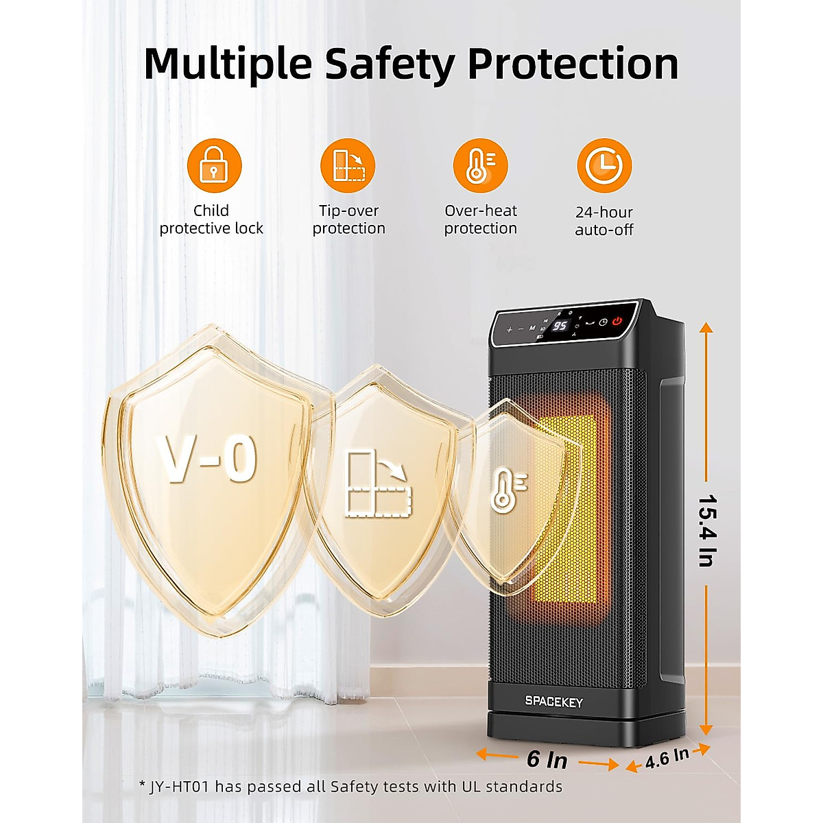 Space Heater, Electric Space Heaters for Indoor Use with Thermostat, Remote, 1-12H Timer, 70°Oscillation and Overheat Protection, 1500W PTC Ceramic Fast Safety Heat for Office Bedroom (Black)