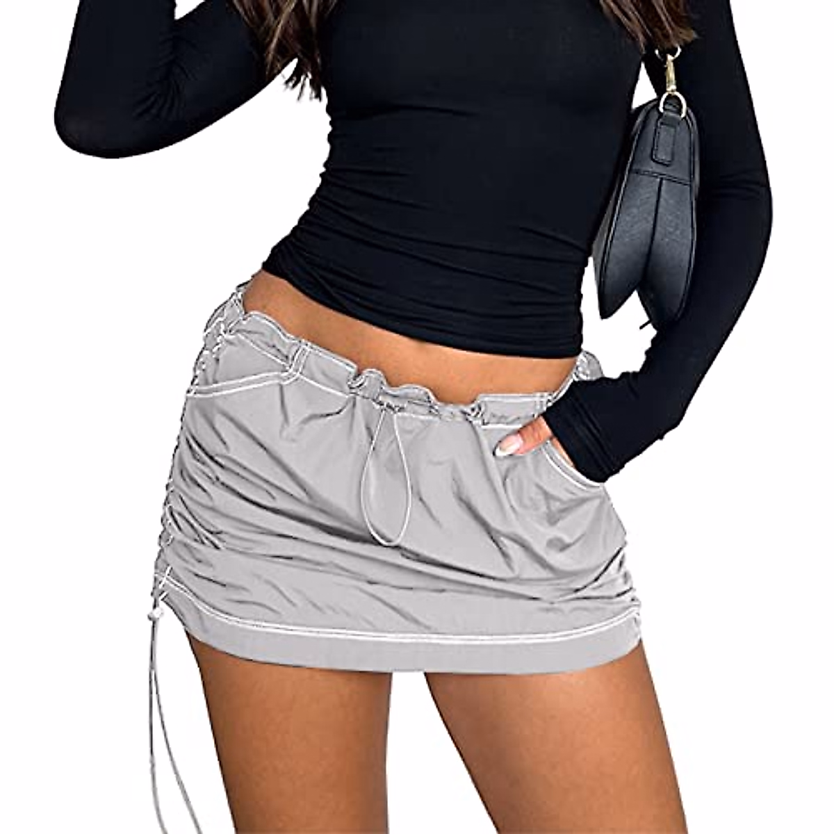 Cargo Skirts for Women Trendy Y2K Streetwear Summer Sexy High Waist Short Mini Skirts with Pockets Grey M