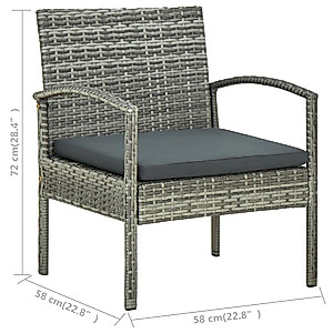 vidaXL Patio Lounge Set with Cushions, 4 Piece Outdoor Furniture Set in Poly Rattan and Powder-Coated Steel, Includes 2-Seater Sofa, Armchairs, and Table, Modern Design, Gray