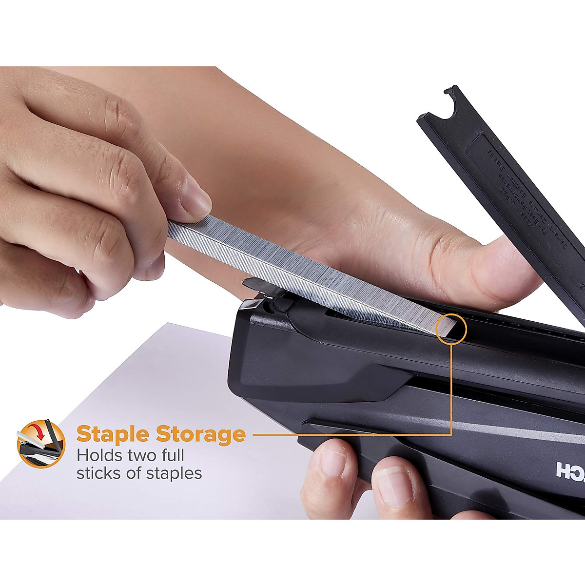 Bostitch Office Executive 3 in 1 Stapler, includes 210 Staples and Integrated Staple Remover, One Finger Stapling, No Effort, 20 Sheet Capacity, Spring Powered Stapler, Black (INP20-BLK)