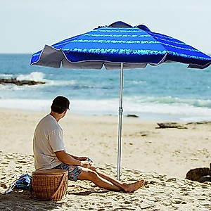 AMMSUN Beach Umbrellas for Sand Heavy Duty Wind Portable,6.5 ft Beach Umbrella with Sand Anchor & UV Protection,Outdoor Patio Umbrella with Carry Bag for Beach Patio Garden Outdoor (Blue)