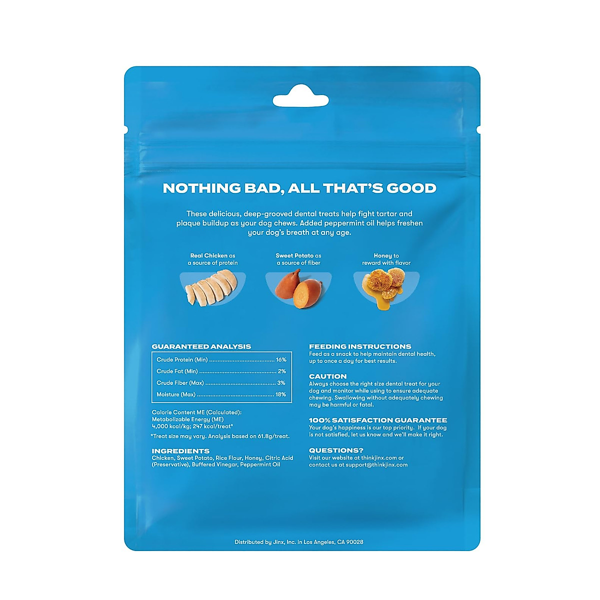 Jinx Dental Chews for Large Dogs, All Natural, Deep-grooved for Teeth Cleaning & Tartar Control, Pepeprmint Oil for Fresh Breath, 8.8oz, 5 Pack