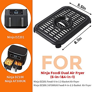Air Fryer Grill Pan for Ninja Foodi DZ090/DZ201/DZ100（US）AF300（UK）6-in-1 7.6L Dual Zone Air Fryer, 2-Pack Replacement Crisper & Grill Plates with Rubber Bumpers, Dishwasher Safe