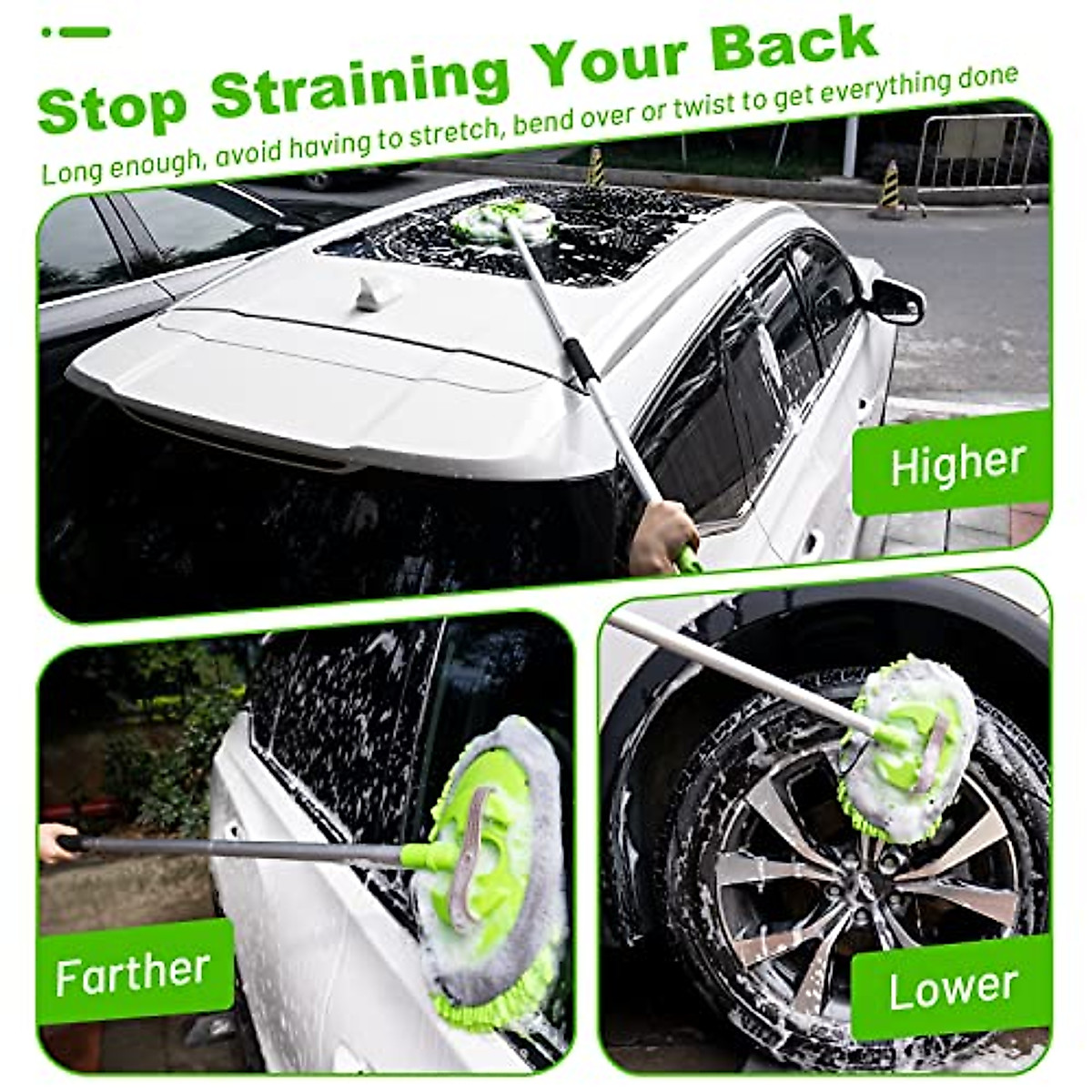 Ordenado 62&quot; Car Wash Brush Kit Mitt Mop Sponge with Long Handle Chenille Microfiber Car Cleaning Brush Kit Supplies Car Washing Mop Kit Car Care Kit of Scratch-Free Replacement Head for Car RV Truck