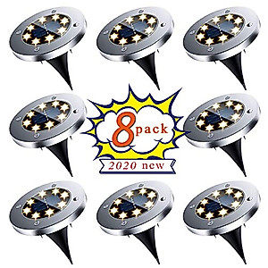 Solar Ground Lights, Upgraded Outdoor Garden Waterproof Bright in-Ground Lights for Lawn Pathway Yard Driveway, producing More Light with 8 Led Warm White Lights