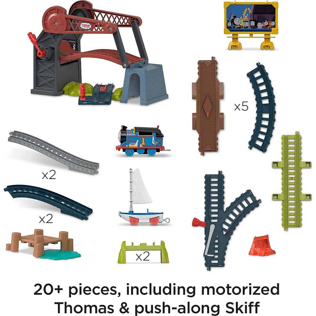 Thomas & Friends Motorized Toy Train Set Bridge Lift Thomas & Skiff Track Playset with Boat for Preschool Pretend Play Kids Ages 3+ Years