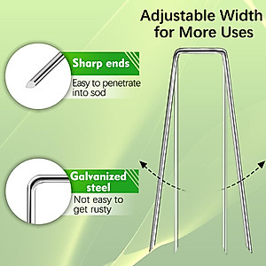 HOUYA 50 Pack Landscape Staples 4 Inch 12 Gauge Garden Stakes Galvanized Garden Staples Pins Anti-Rust Ground Stakes for Weed Barrier, Irrigation Tubing, Yard Lawn, Landscape Fabric